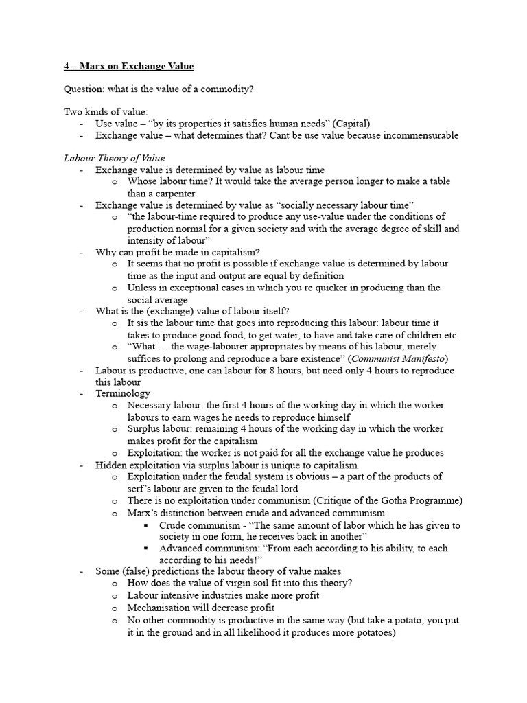 4 - Marx On Exchange Value | PDF | Exploitation Of Labour | Exchange Value
