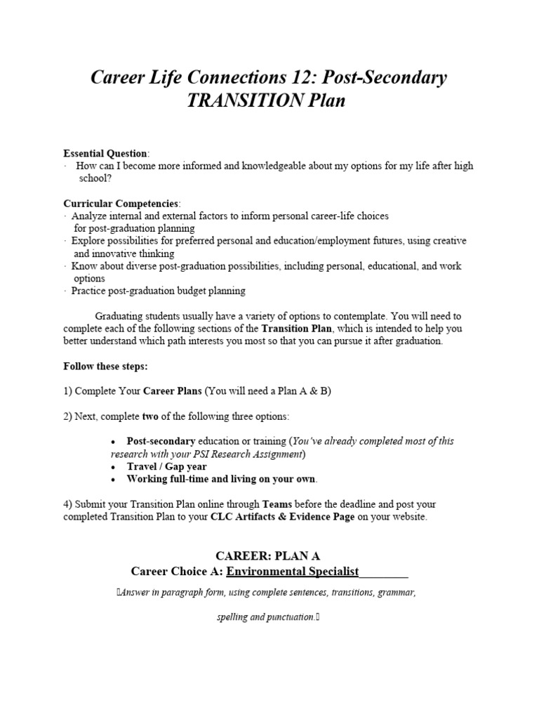 careers transition plan | Download Free PDF | Teachers | Learning