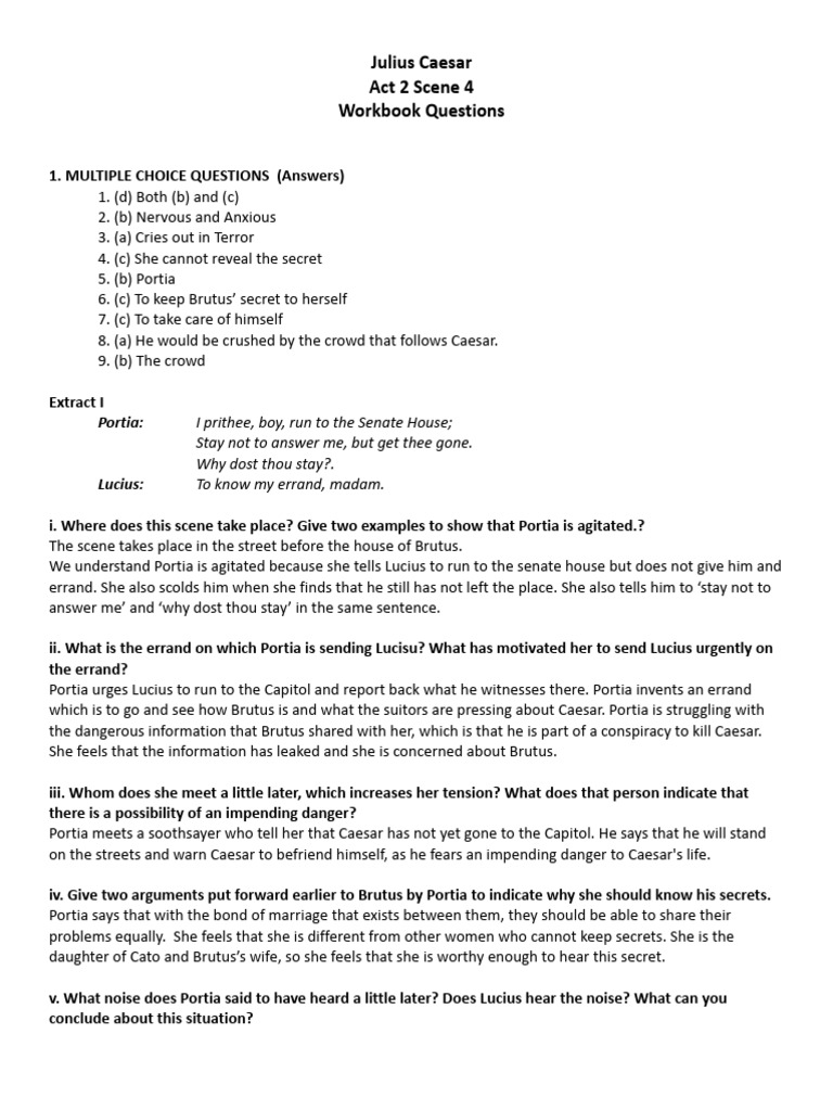 Julius Caesar Act 2 Scene 4 Workbook Notes | PDF