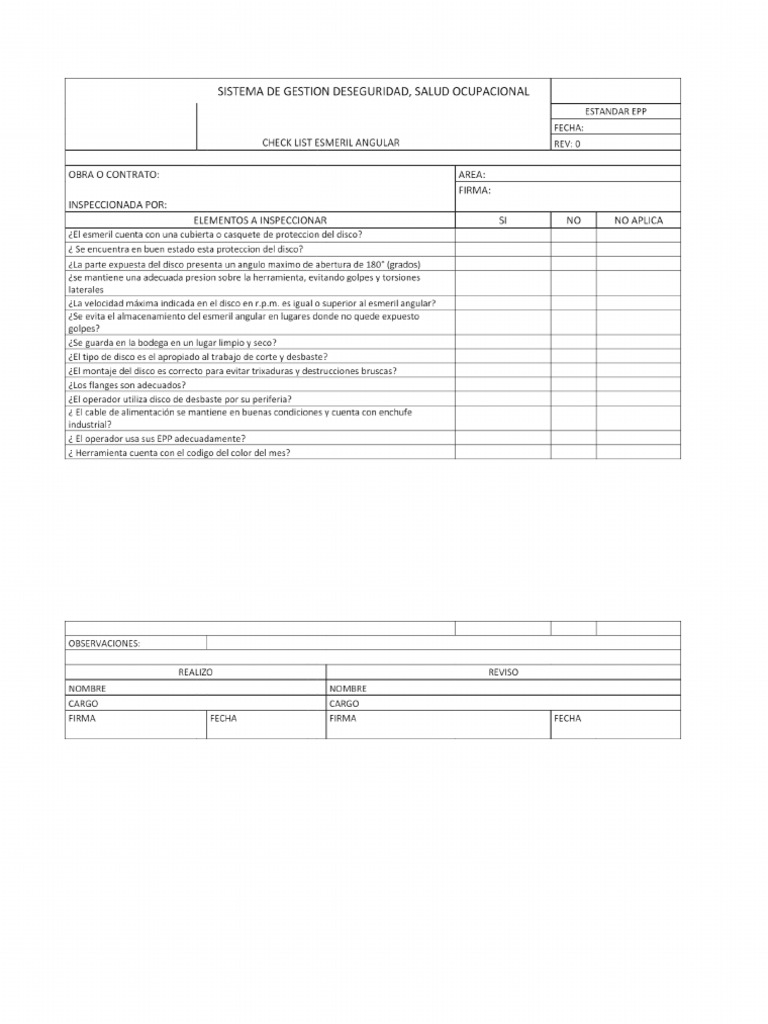 Chek list Esmeril Angular | PDF