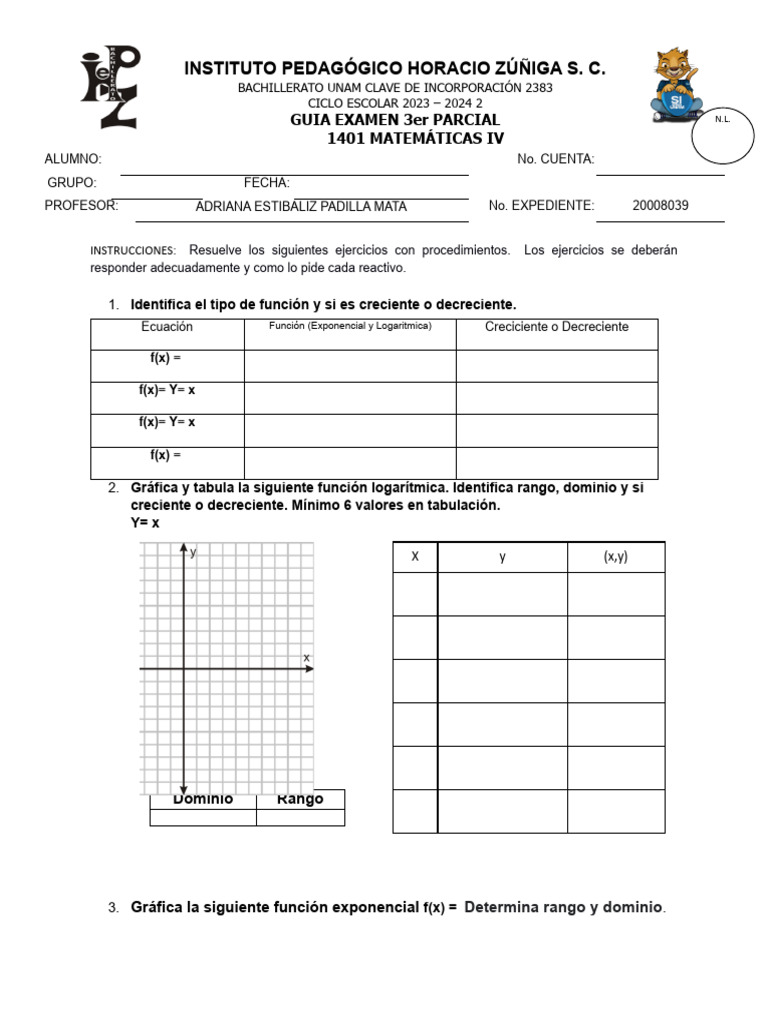 Guía Examen Tercer Parcial Matemáticas | PDF | Logaritmo | Funcion ...