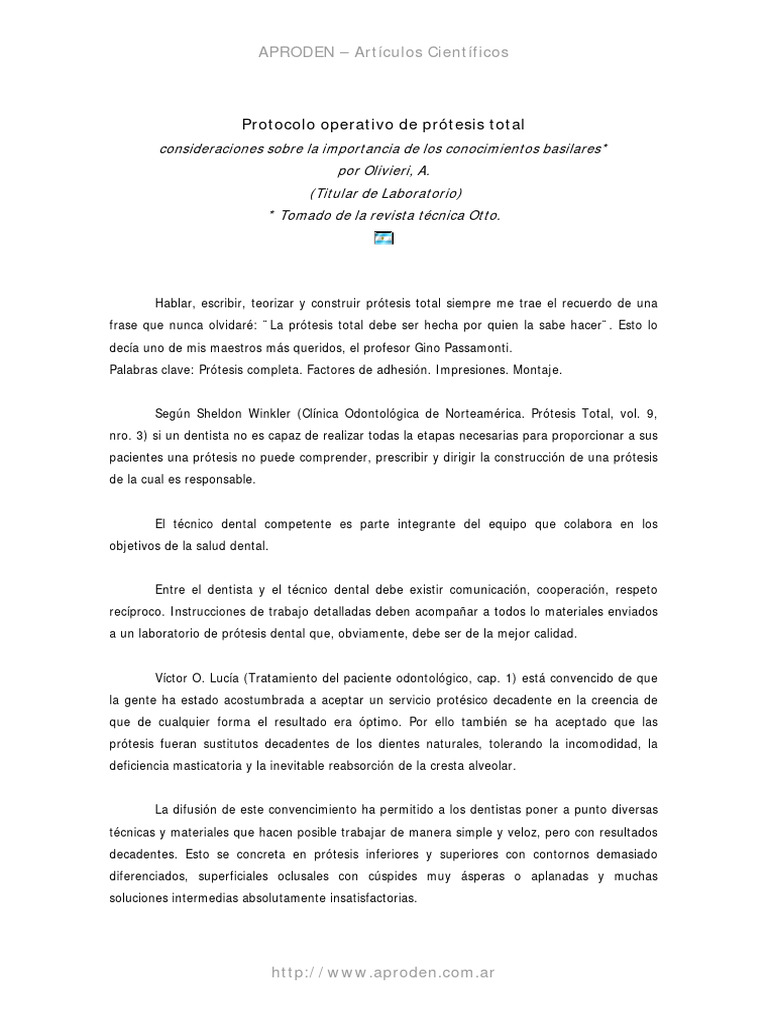 Protocolo Operativo de Protesis Total | PDF | Odontología | Boca
