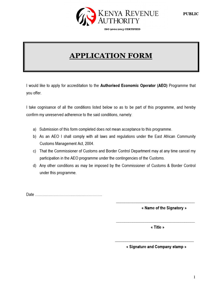 National AEO Application Form - 20211 | PDF | Customs | Warehouse