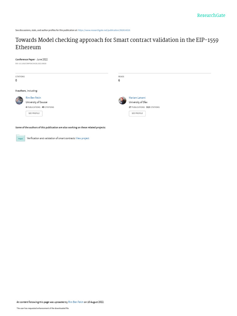 Owards Modelcheckingapproachfor Smartcontractvalidationinthe EIP1559 Ethereum | PDF | Formal ...