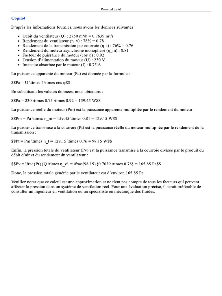 Calcul Pression Ventilateur | PDF