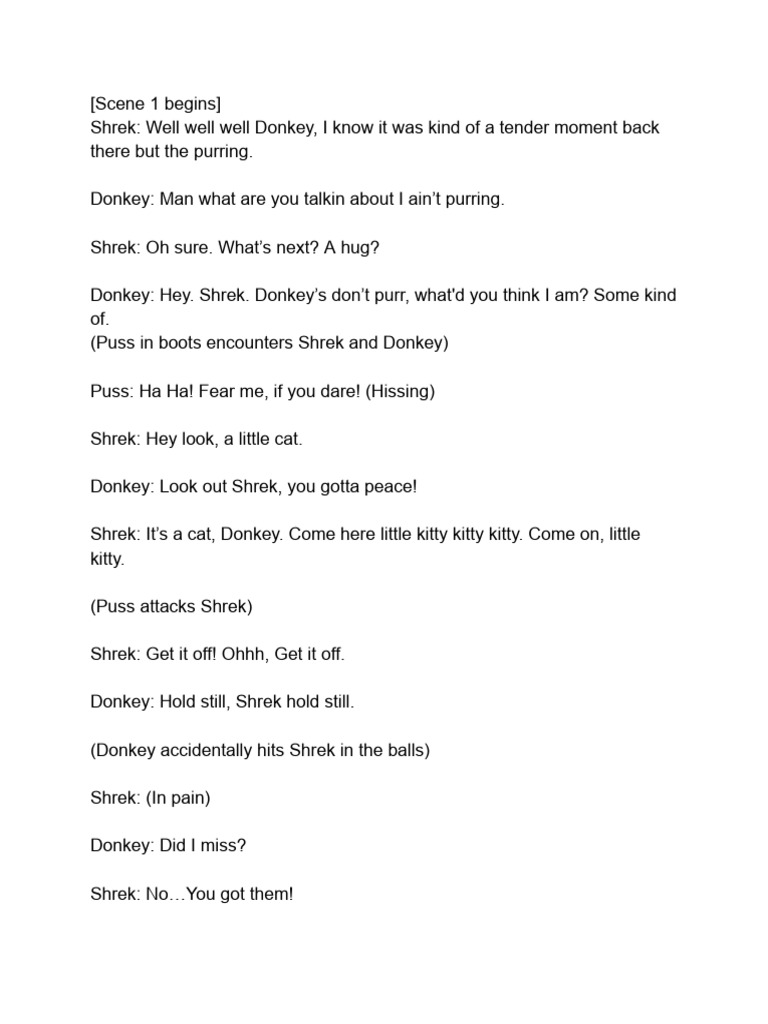 Shadow Puppet Scriptn For Drama (Shrek 2) | PDF