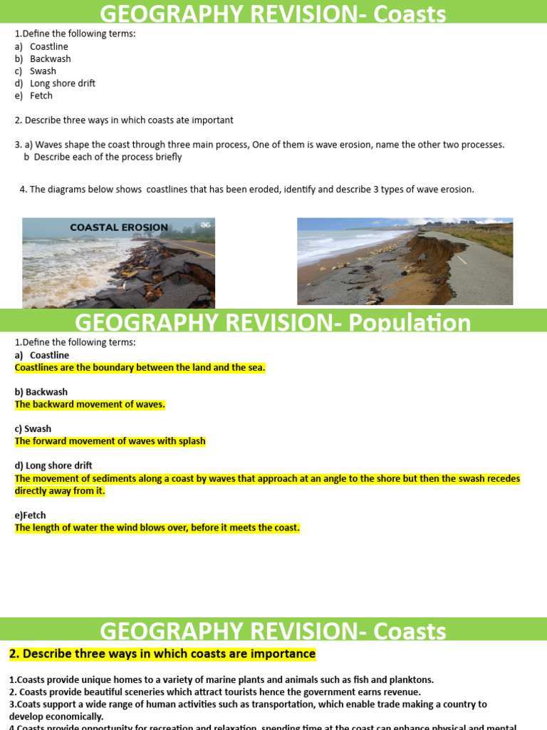 Geography Revision Year 8 | PDF | Coast | Erosion