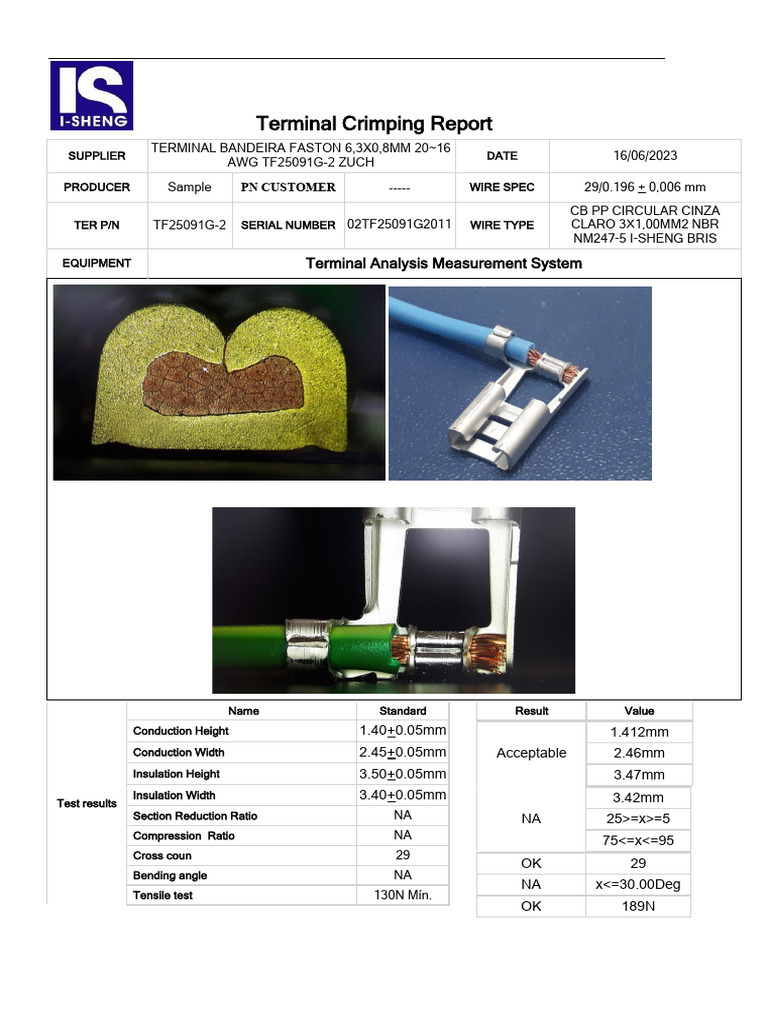 Report Cross section TERM.FASTON BANDEIRA ZUCH TF25091G-2 CB. 3X1,00MM² ...
