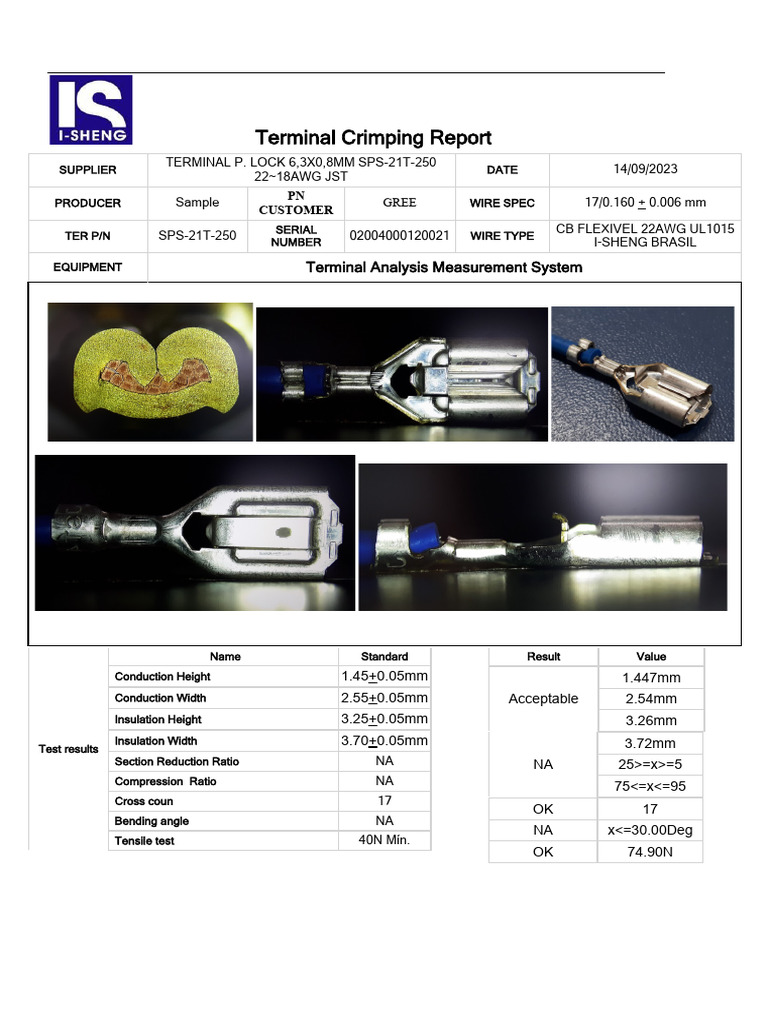 Report Cross section TERM.P.LOCK 6,3MM JST SPS-21T-250 CB 22AWG | PDF ...
