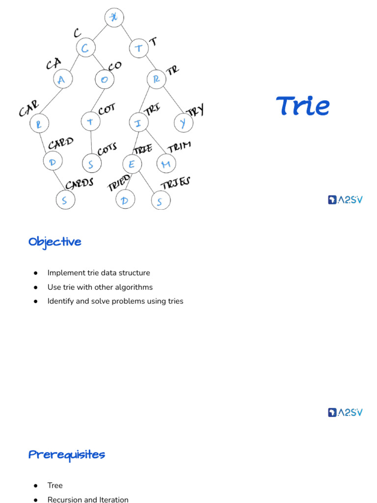 A2SV - Trie Lecture (No Code) | PDF | Applied Mathematics | Algorithms A2SV - Trie Lecture (No Code) | PDF | Applied Mathematics | Algorithms