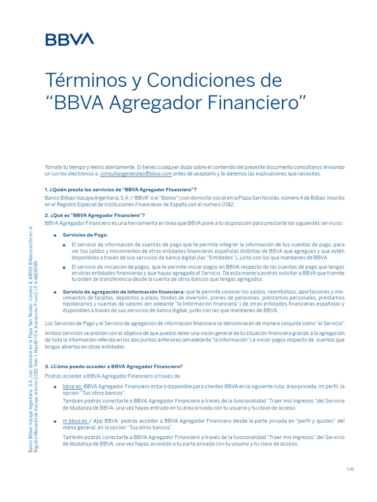 Términos y Condiciones de "BBVA Agregador Financiero" | PDF | Bancos | Contraseña