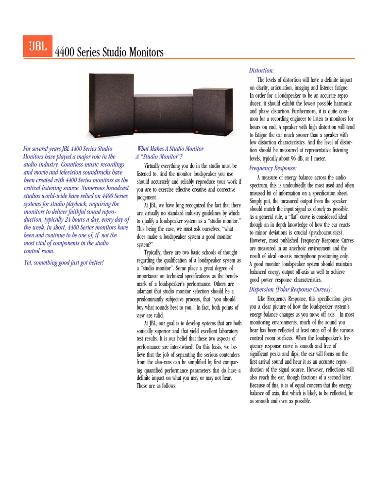 JBL 4400 A | PDF | Loudspeaker | Distortion
