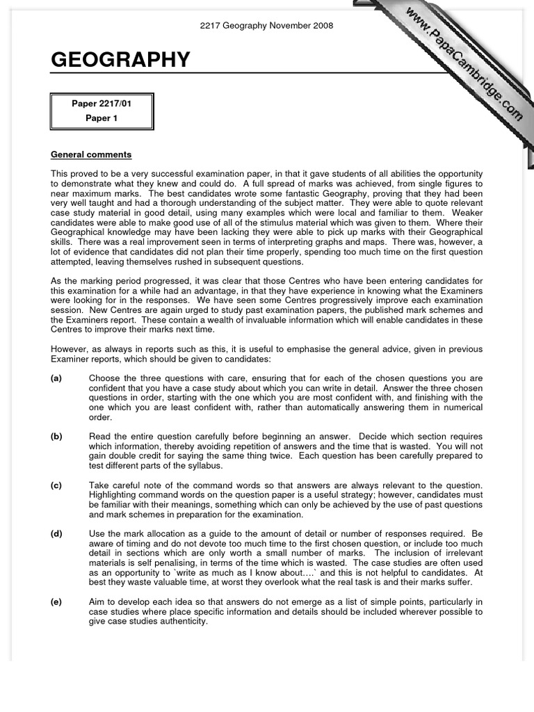 Geography: Paper 2217/01 Paper 1 | PDF | Wound | Fuels
