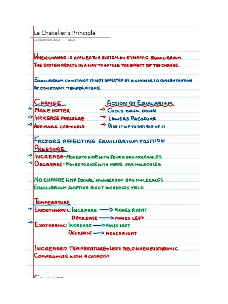 Le Chatelier's Principle Notes | PDF