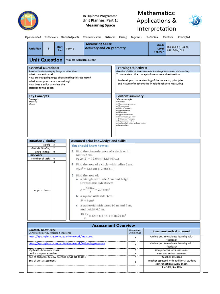 IB SL AI Unit 01 Measuring Space | PDF | Educational Assessment ...