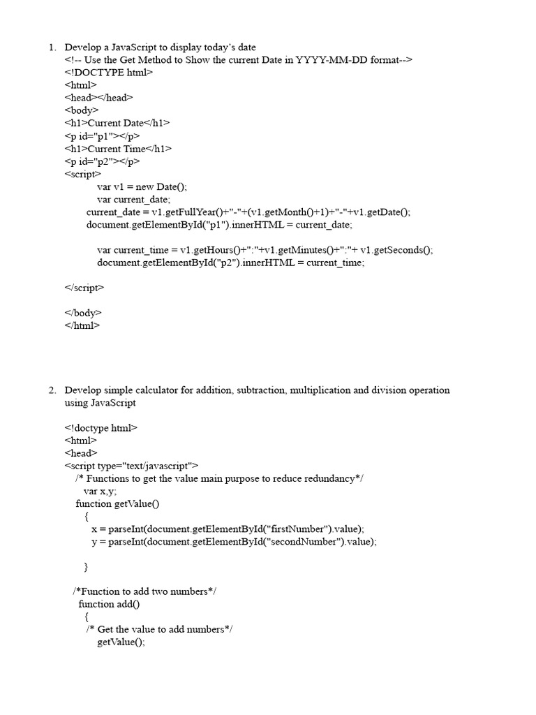 Javascript Lab Programs Updates | PDF | Java Script | Multiplication Javascript Lab Programs Updates | PDF | Java Script | Multiplication