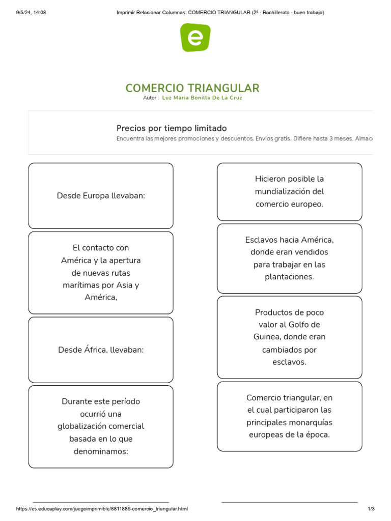 Imprimir Relacionar Columnas - COMERCIO TRIANGULAR (2º - Bachillerato - Buen Trabajo) | PDF ...