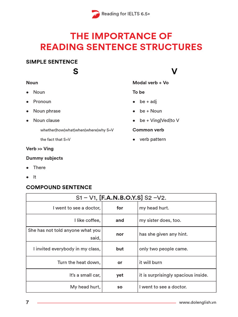 2 - Reading - 6.5 - Reading Structure | PDF | Verb | Sentence (Linguistics)