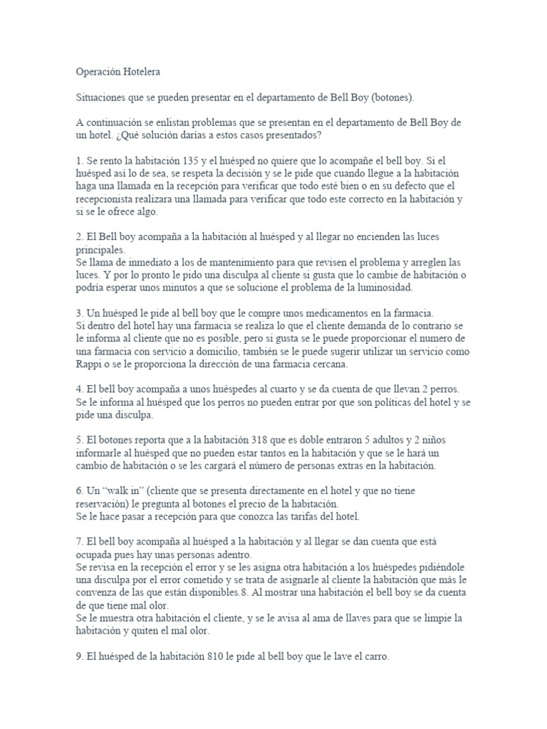 Soluciones a Problemas del Bell Boy en Hoteles | PDF | Hotel
