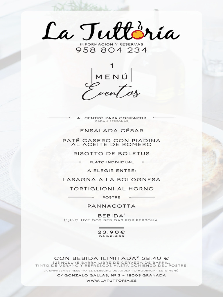 Menú de Eventos en La Tuttoria Granada | PDF | Cocina africana | Cocina ...