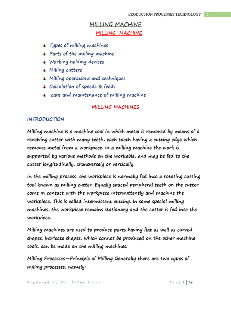 Milling Machine Final Pdf Manufactured Goods Metalworking