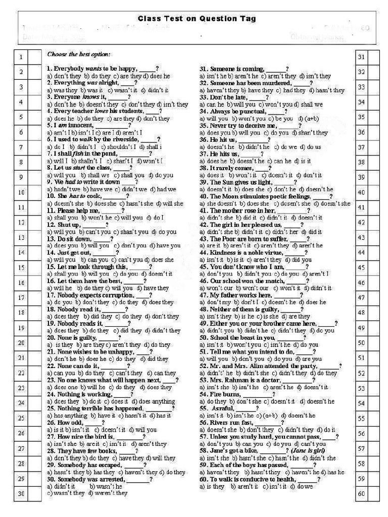 Question Tag 60 Mcqs | PDF