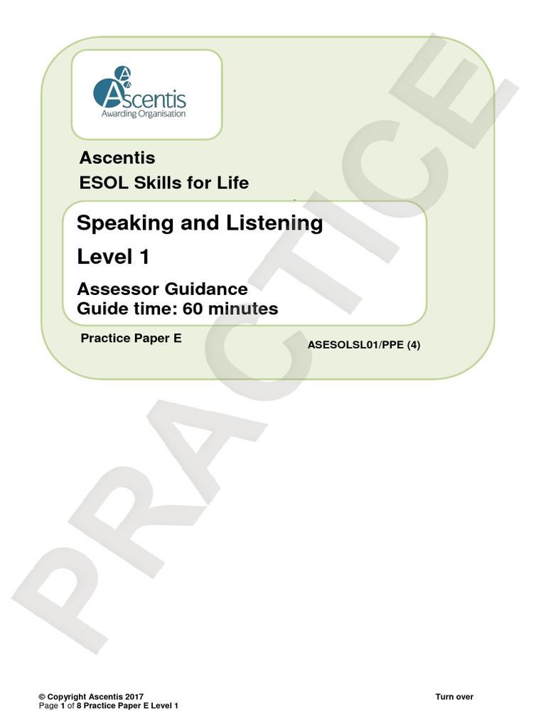 L1 ESOL Speaking & Listening Assessor Guidance PPE | PDF | English As A ...