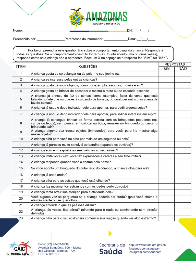 Questionário Mchat | PDF | Brinquedos