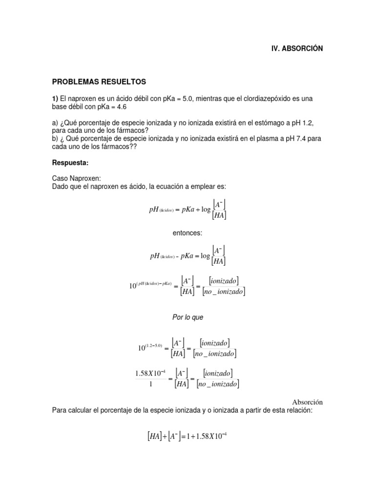 Absorción | Descargar gratis PDF | Constante de disociación ácida | Ph