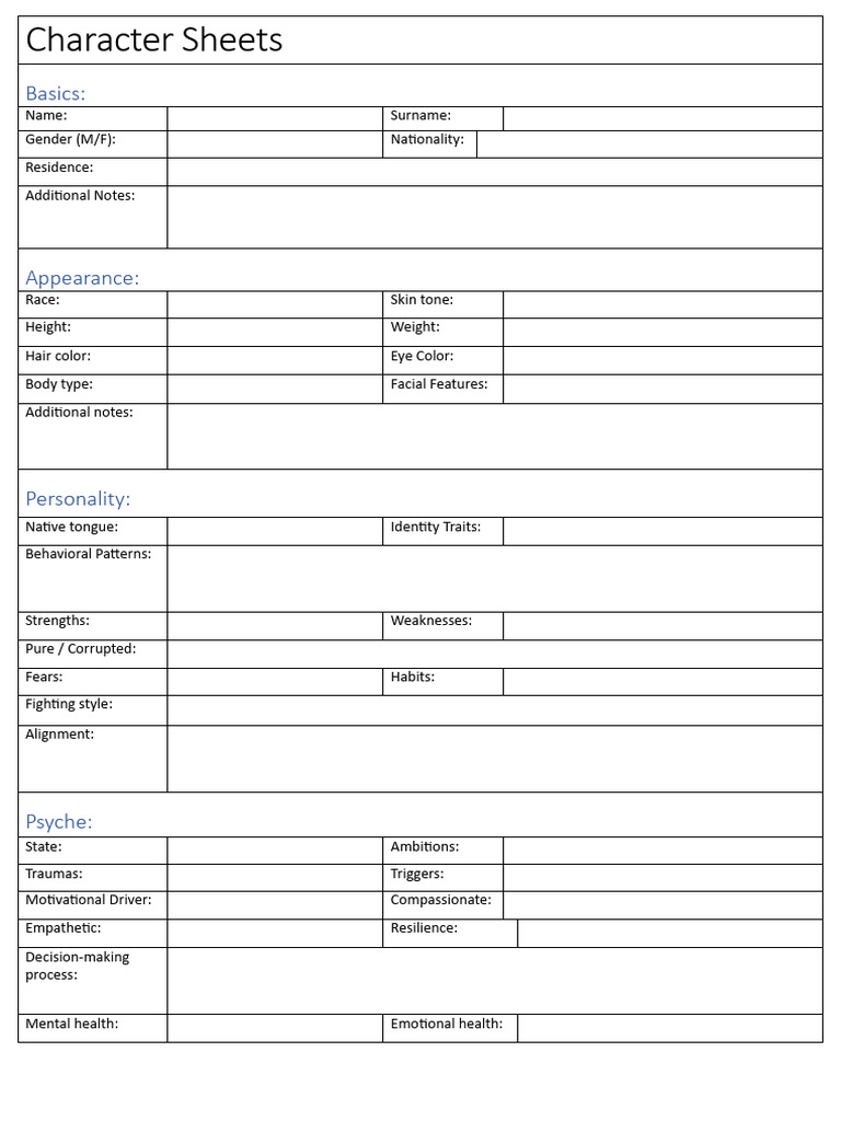 Character Sheets | PDF | Sports & Recreation