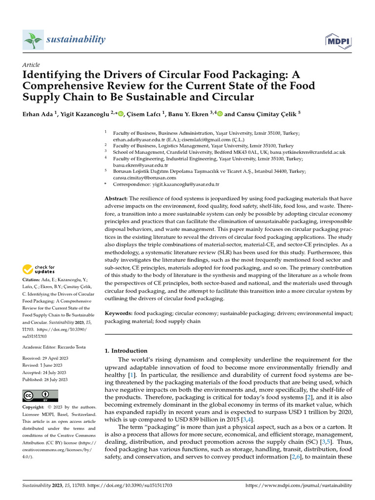 Identifying The Drivers of Circular Food Packaging A Comprehensive ...