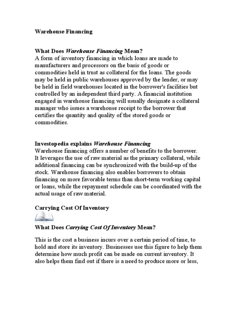 Warehouse Financing What Does Warehouse Financing Mean? | PDF ...