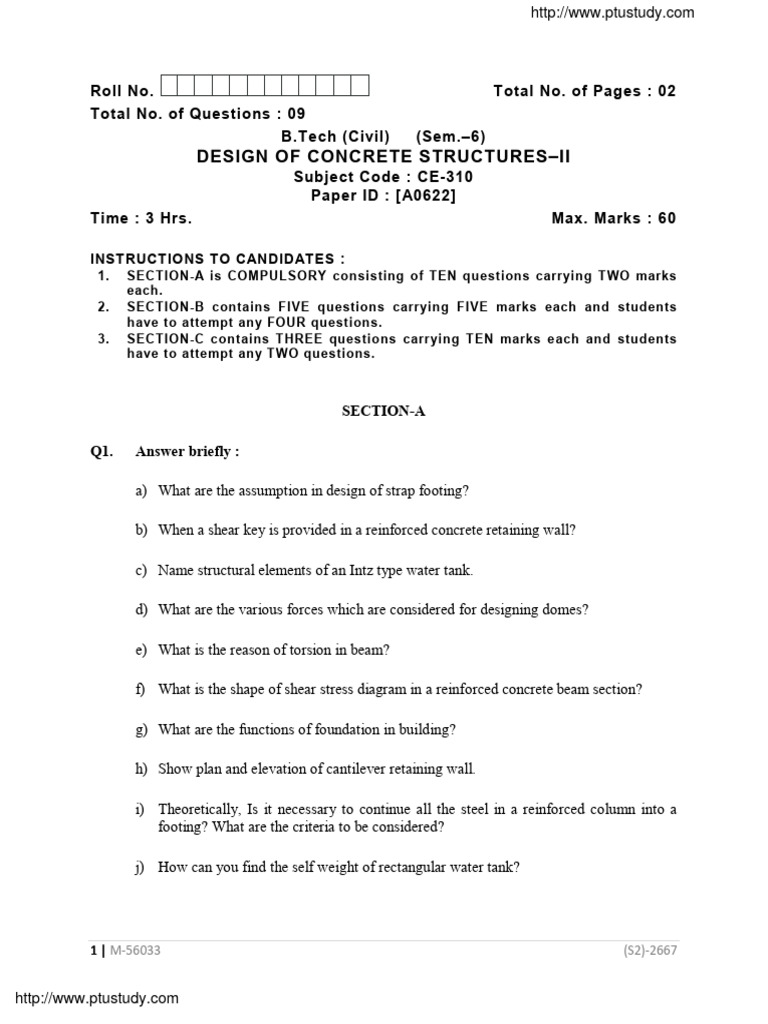 Btech Ce 6 Sem Design of Concrete Structures 2 A0622 Dec 2018 ... Btech Ce 6 Sem Design of Concrete Structures 2 A0622 Dec 2018 ...