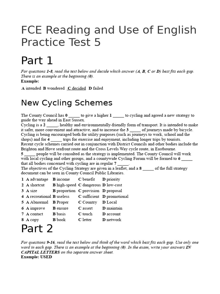 FCE Sample Test 5 | Download Free PDF | Linguistics