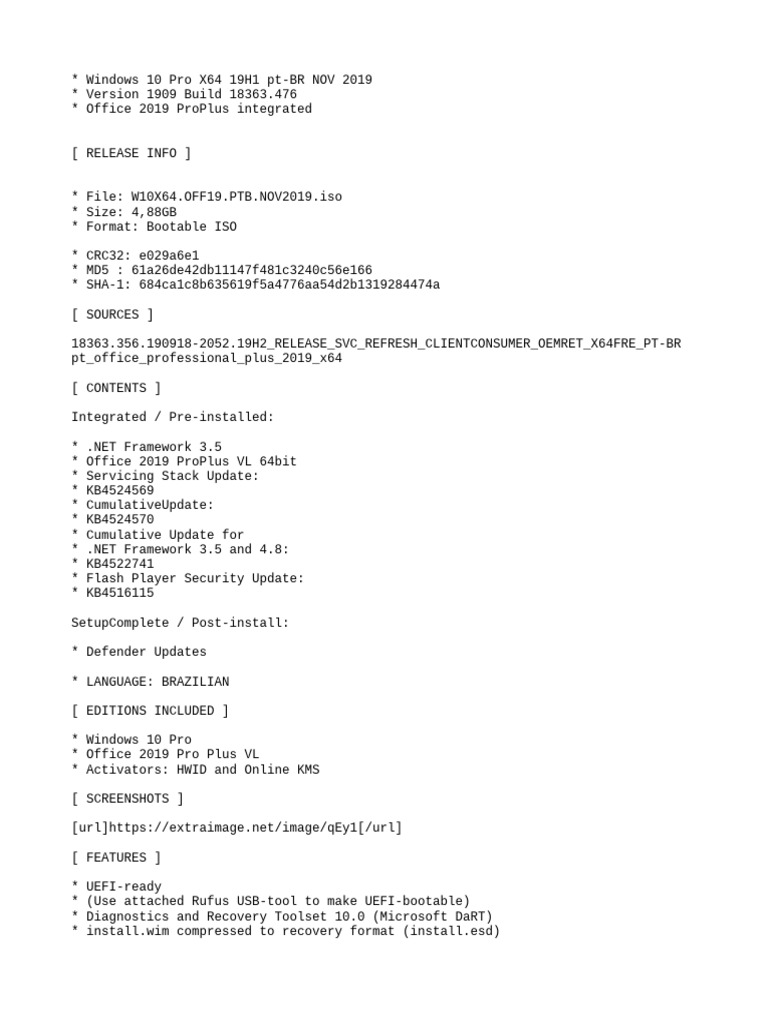 Windows 10 Pro 19H2 X64 Incl Office 2019 PT-BR NOV 2019 (Gen2) | PDF