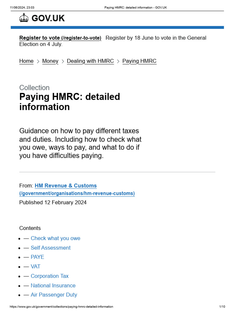 Paying HMRC - Detailed Information - GOV - UK | PDF | Taxes | Money