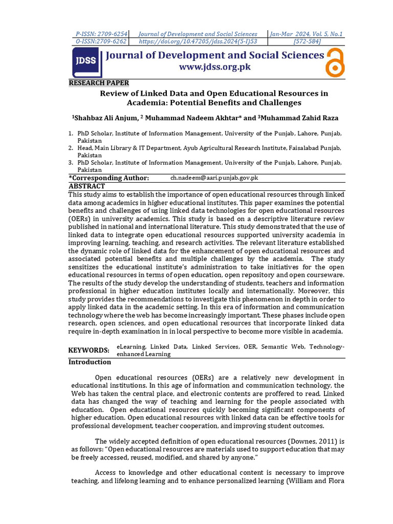 Review of Linked Data and Open Educational Resources in Academia: Potential Benefits and ...