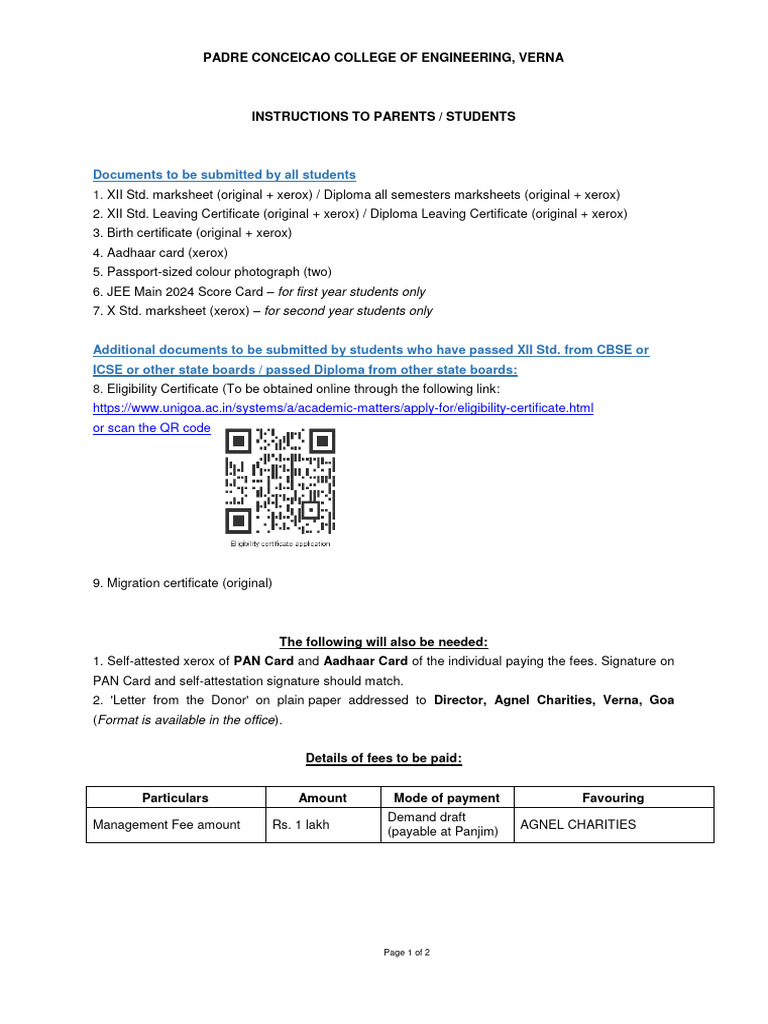 From PCCE Verna - Notice To Parents - ECOMP | PDF | Diploma | Qualifications