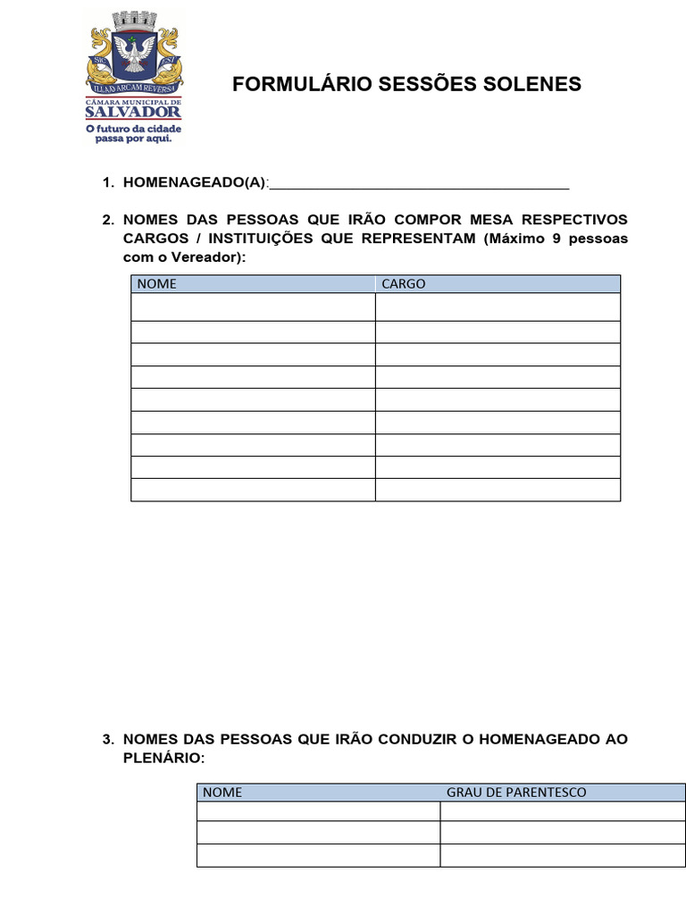 Formulário Roteiro Sessão Solene | PDF