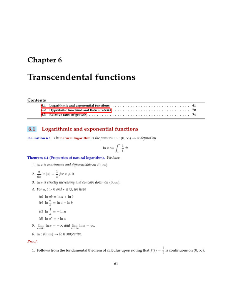 Ch6 TranscendentalFunctions | PDF | Special Functions | Elementary ...