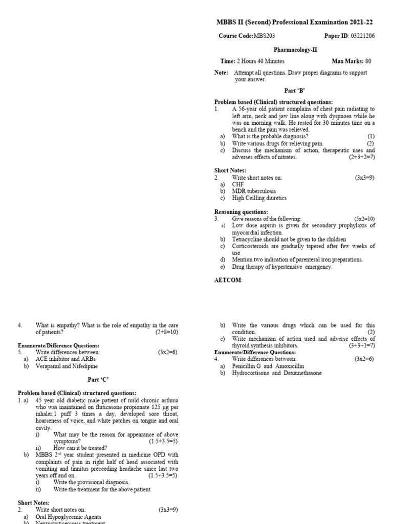 MBBS II (Second) Professional Examination 2021-22 | PDF | Tuberculosis ...
