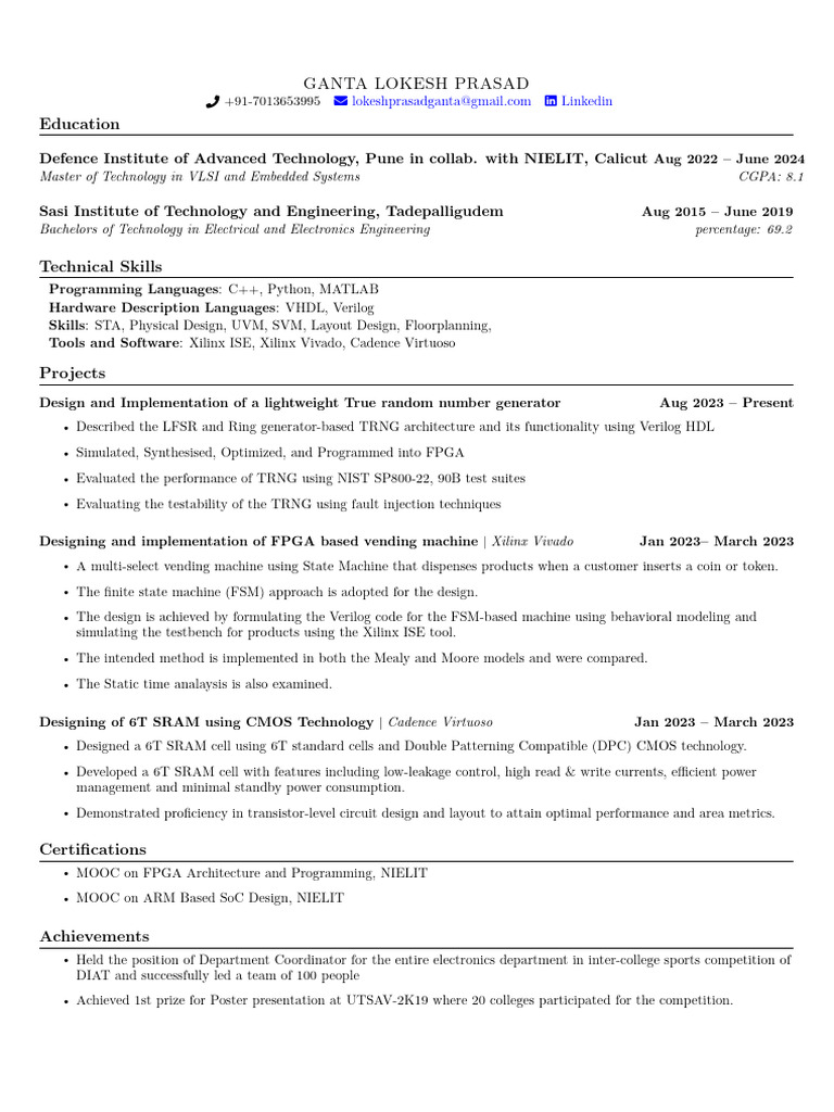 Lokesh_CV_MTech_VLSI_DIAT.pdf | Download Free PDF | Hardware Description Language | Field ...