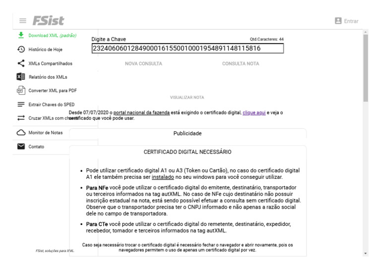 FSist - Download XML e PDF NFe - CTe | PDF | Certificado de chave ...