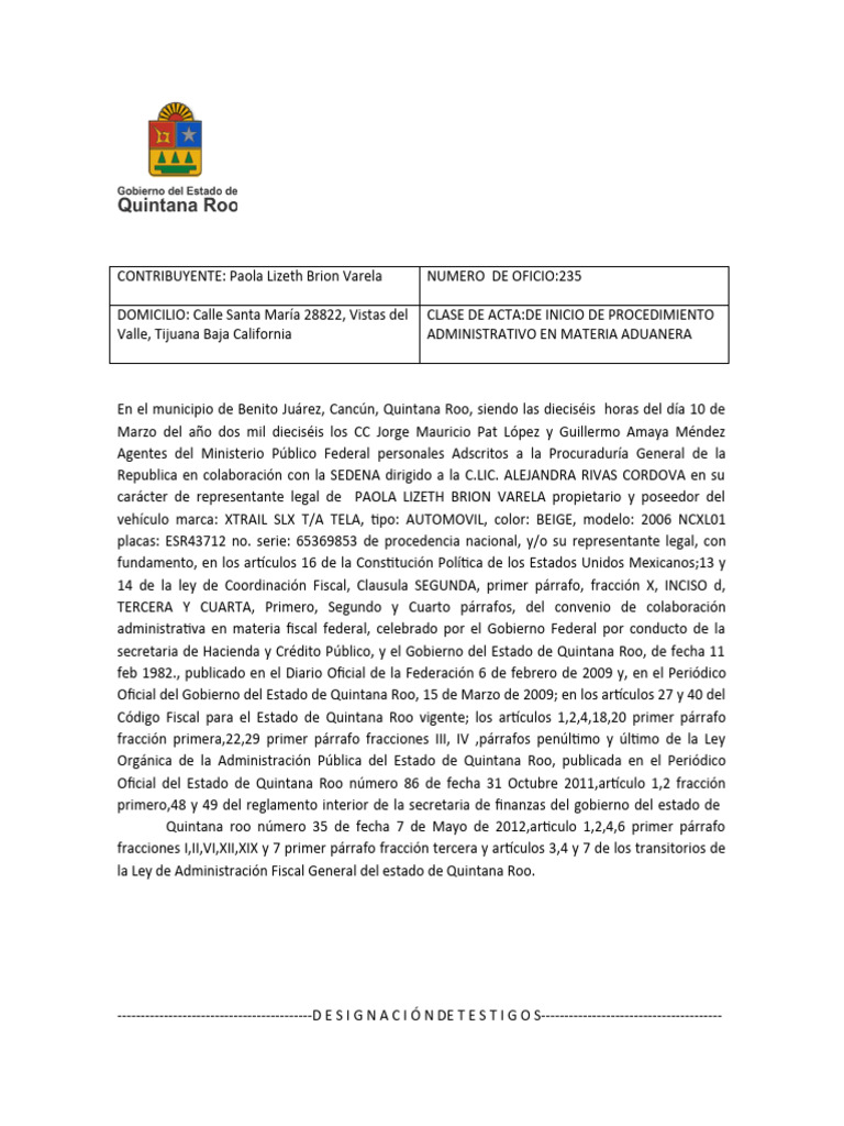 Acta de Inicio Del Pama | PDF | aduana | Documento de identidad
