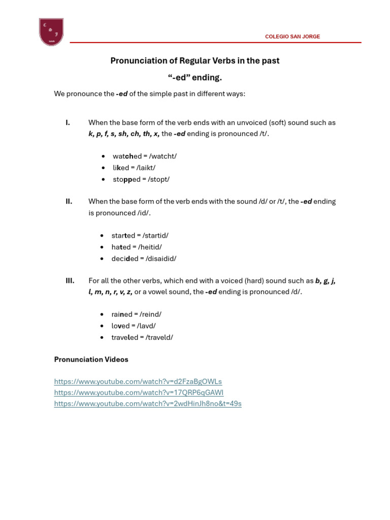 Past Simple 'Ed' Pronunciation | PDF | Linguistic Morphology | Linguistics