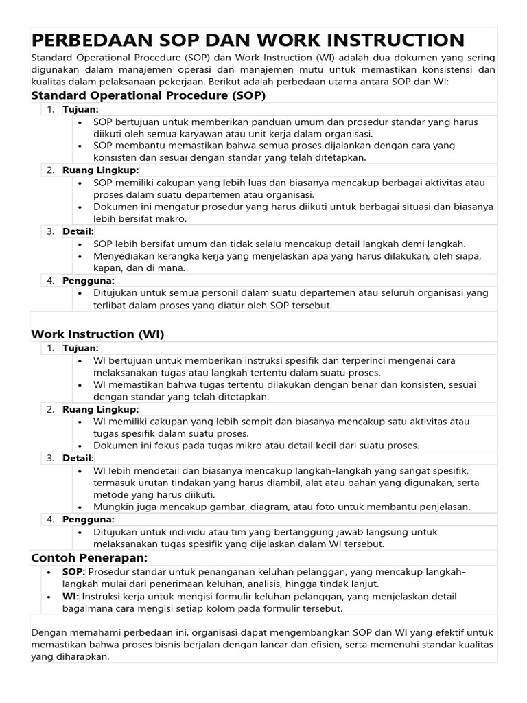 Perbedaan SOP Dan WI | PDF | Bisnis
