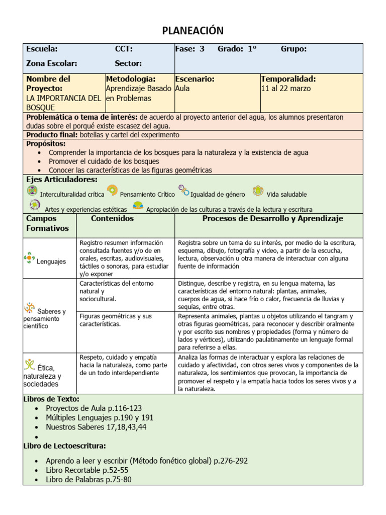 Planeación Letra y LL Importancia Del Bosque | PDF | Alfabeto | Aprendizaje
