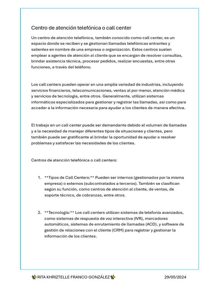 Documento Khriztelle | PDF | Centro de llamadas | Respuesta de Voz Interactiva