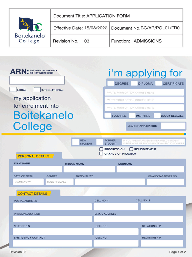 BC Application Form | PDF