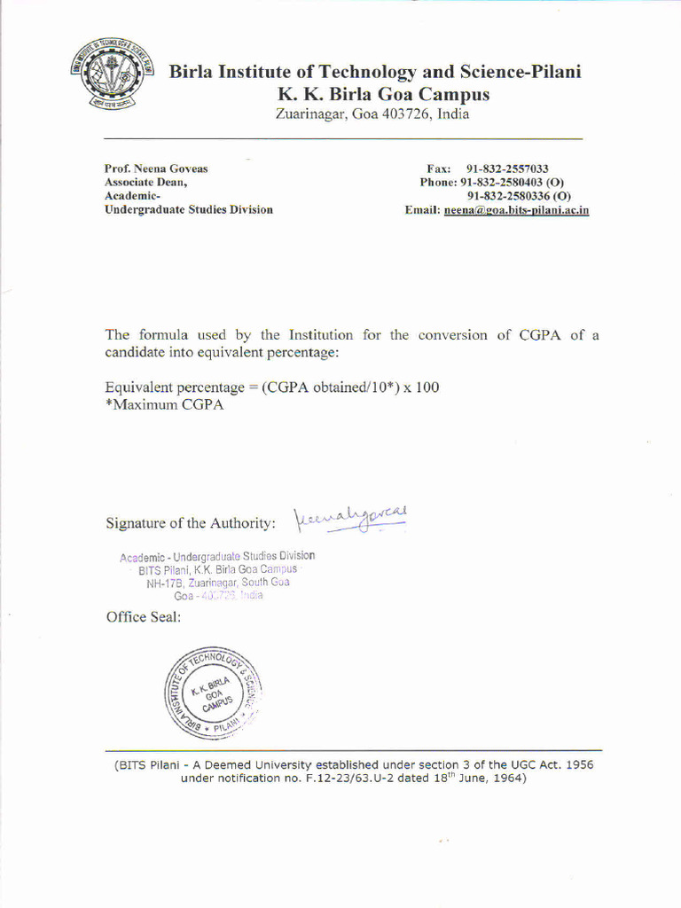 Cgpa To Percentage Conversion Formula | PDF